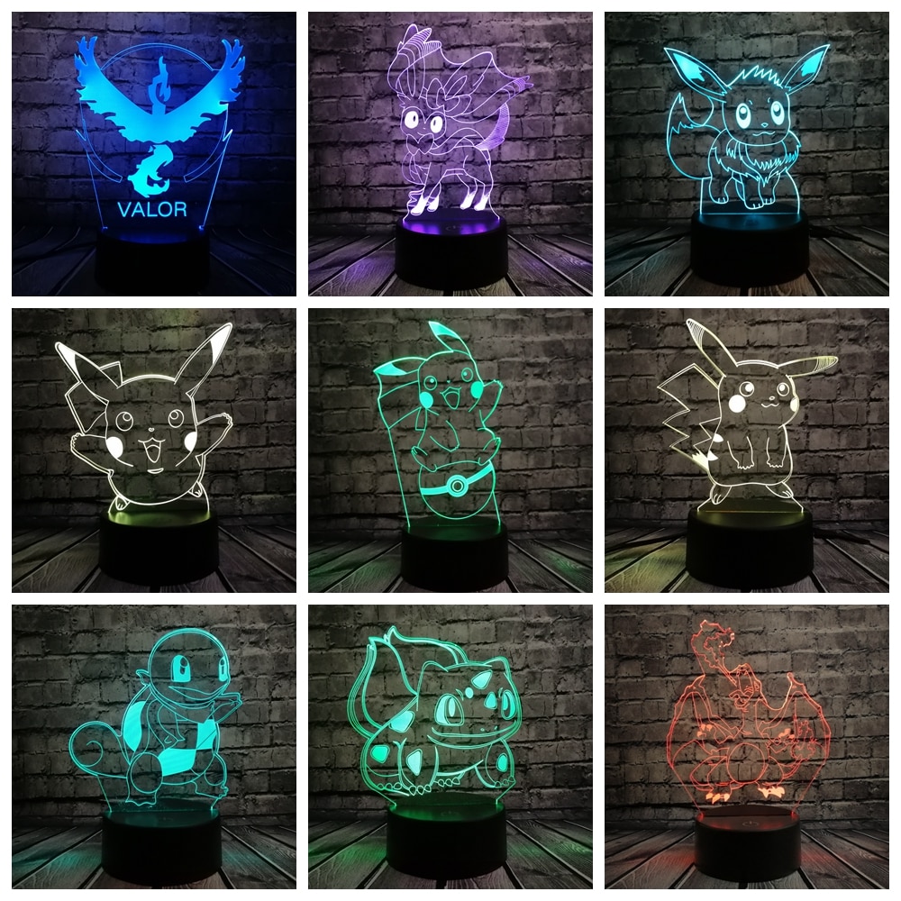 Pokemon-Go-Action-Figure-3D-RGB-Lamp-Pikachu-Eevee-Turtle-Bird-Fire ...